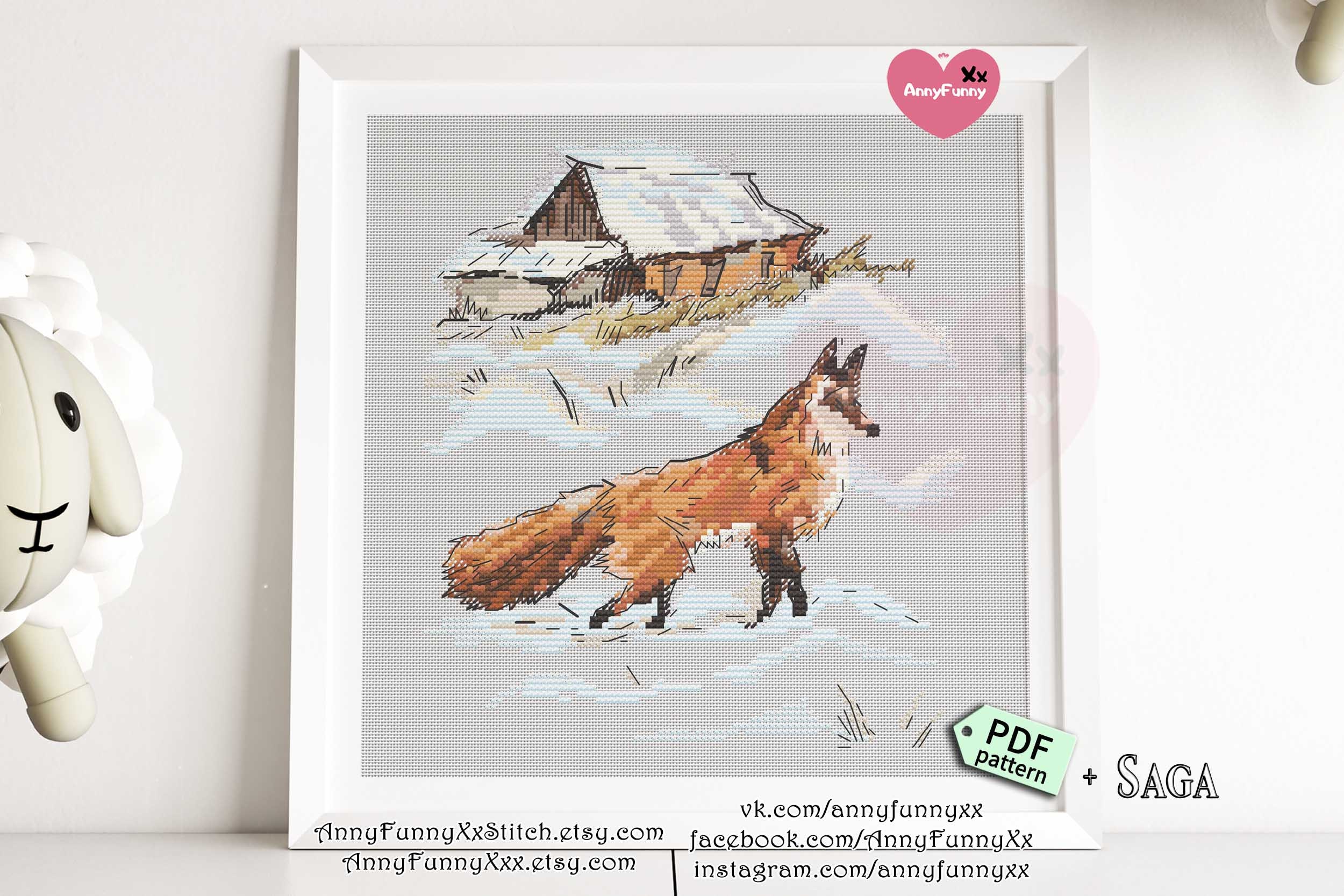 Fox Cross Stitch Pattern PDF Vintage Sketch PRINTABLE Chart Red Fox ...