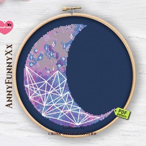 Starry Moon Cross Stitch Pattern PDF Lunar Phase Birthday Gift Moon and ...