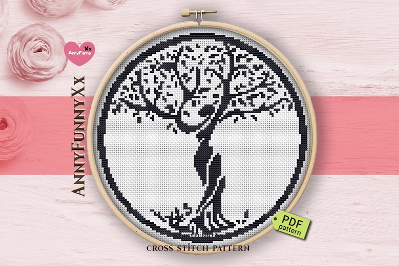 Tree of Life Cross Stitch Pattern PDF Yoga Trees Black and White Easy ...