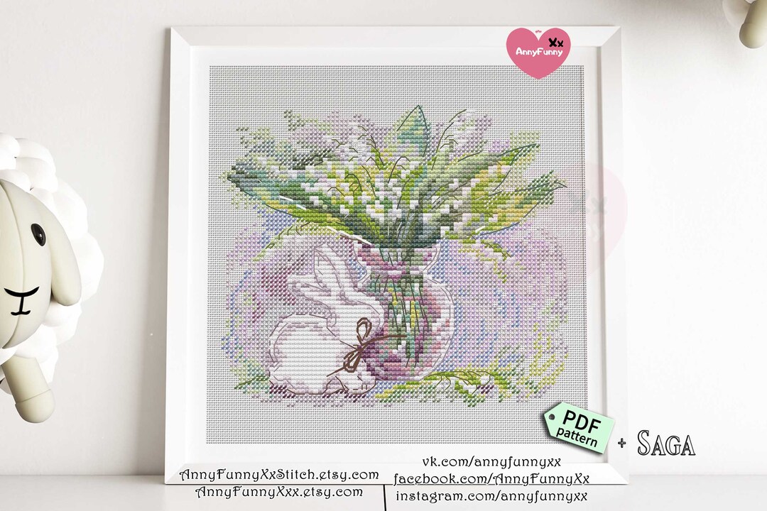 Spring Bunny White Rabbit Cross Stitch Pattern Lily of the Valley ...