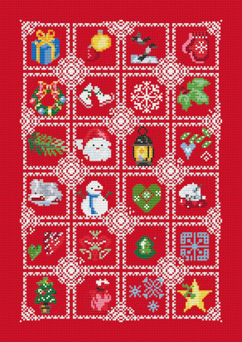 Merry Christmas Advent Calendar Cross Stitch Pattern PDF Winter Advent ...