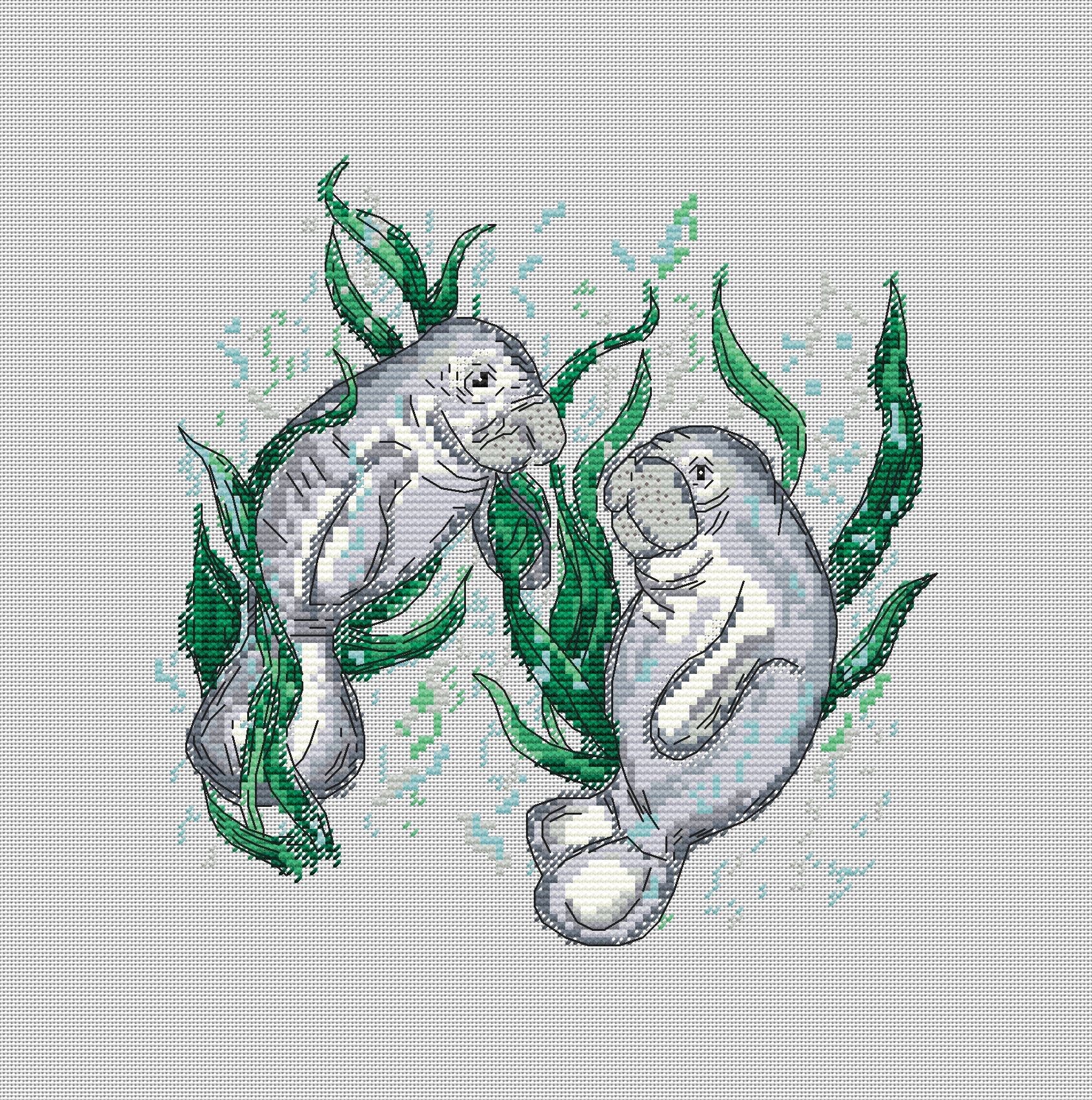 Manatee Cross Stitch Pattern PDF Sea Cow Needlepoint - Etsy