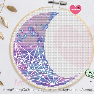 Starry Moon Cross Stitch Pattern PDF Lunar Phase Birthday Gift Moon and ...