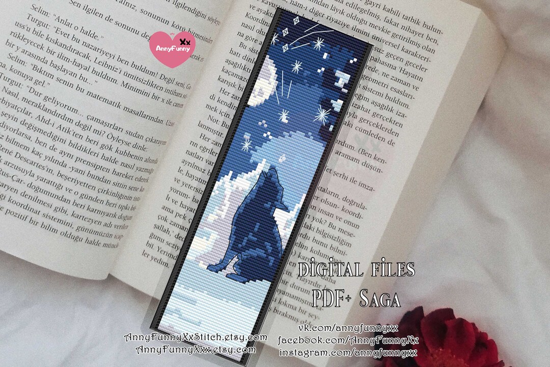 Wolf Bookmark Cross Stitch Pattern: Howling Wolf Embroidery (PDF ...