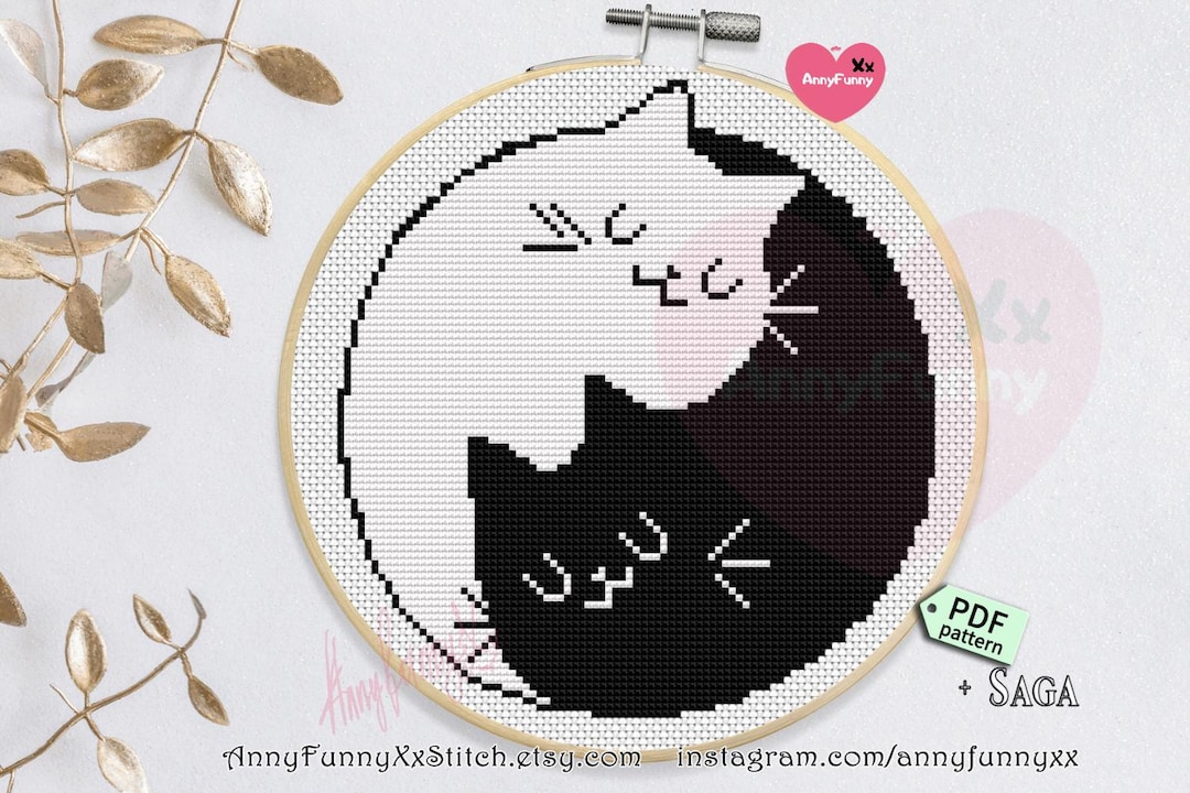 Yin Yang Cats Cross Stitch Pattern: Kawaii Kittens (PDF Pattern) - Etsy