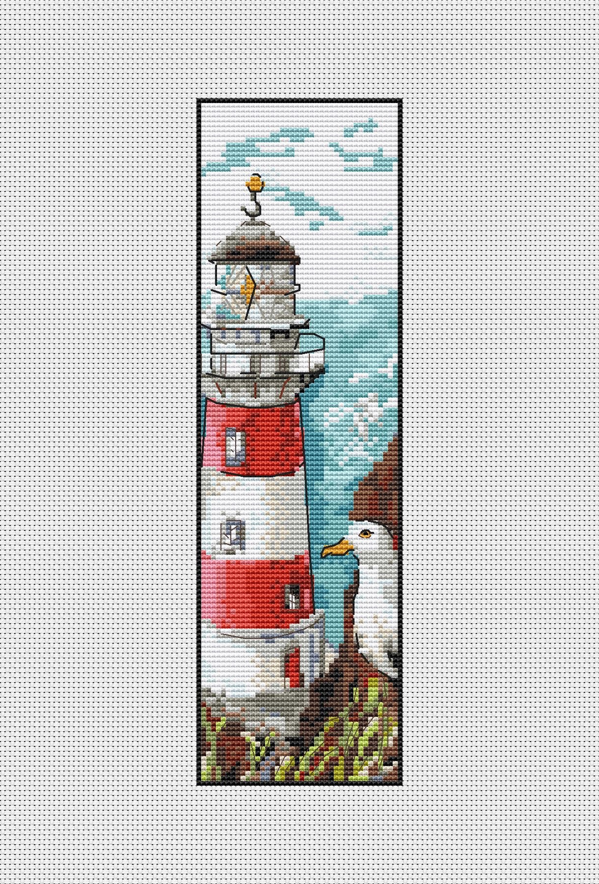 Lighthouse Bookmark Cross Stitch Pattern PDF Seagull Ornament - Etsy