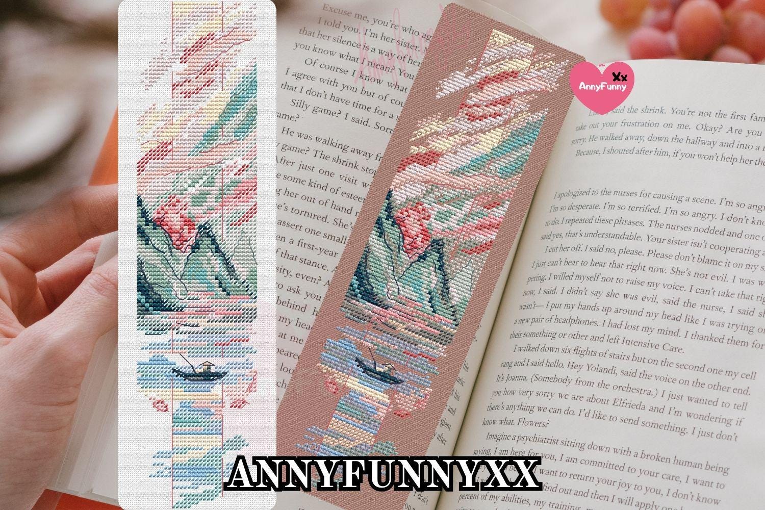 Japanese Bookmark Cross Stitch Pattern: Sunset River Mountain (PDF ...