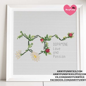 Dopamine Molecule Cross Stitch Pattern: Love & Passion Embroidery (PDF ...