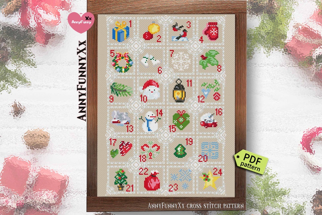 Merry Christmas Advent Calendar Cross Stitch Pattern PDF Winter Advent ...