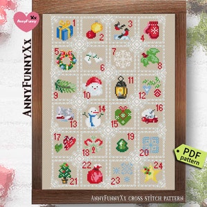 Merry Christmas Advent Calendar Cross Stitch Pattern PDF Winter Advent ...