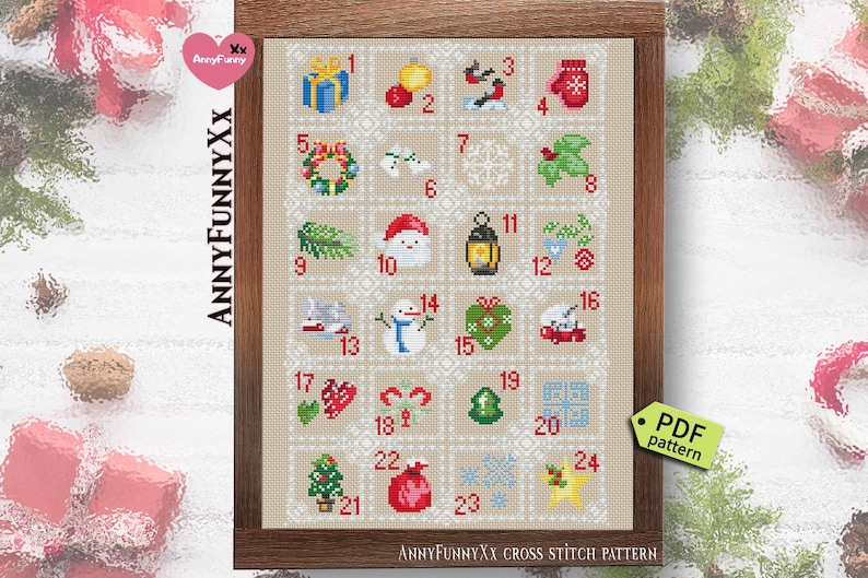 Merry Christmas Advent Calendar Cross Stitch Pattern PDF Winter Advent ...