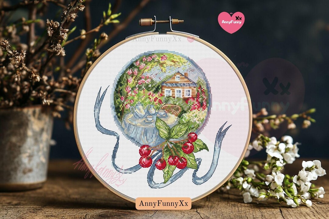 Grandpa Cottage Cross Stitch Pattern Cherry Embroidery Design Instant ...