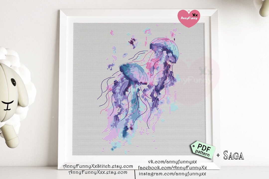Jellyfish Cross Stitch Pattern PDF Needlepoint Design Handmade DIY ...