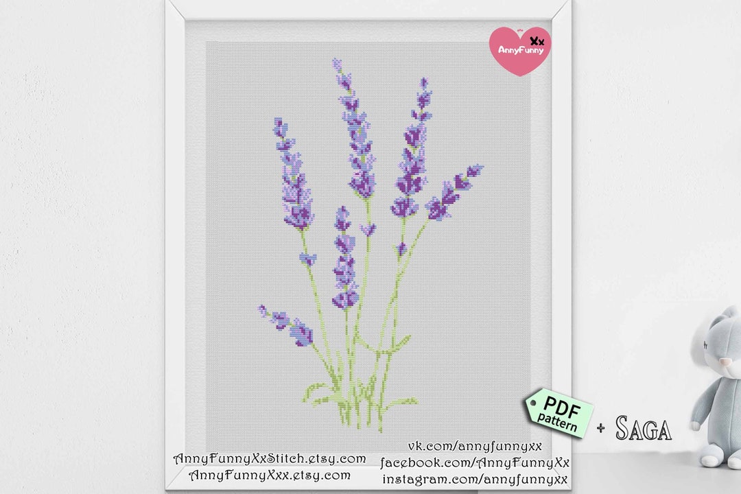 Embroidered Lavender Cross Stitch Pattern PDF Purple Flower Provence ...