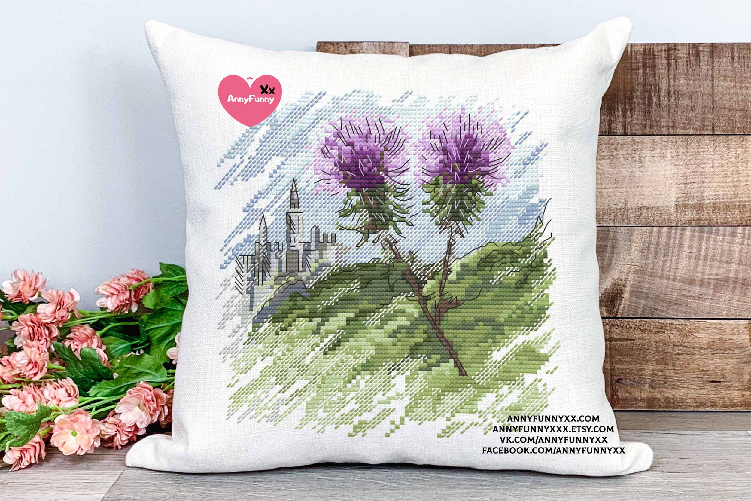 Scottish Thistle Cross Stitch Pattern: Highland Landscape (PDF Pattern ...