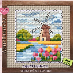 Holland Tulips Cross Stitch Pattern: Small Spring Landscape (PDF ...