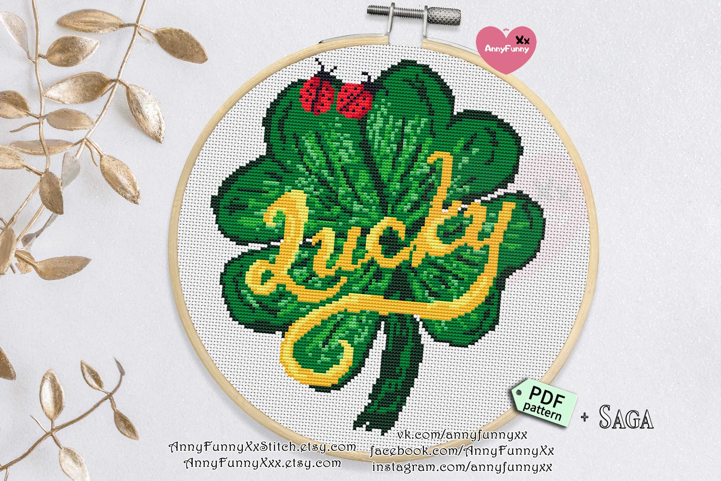 Lucky Four Leaf Clover Cross Stitch Pattern PDF St Patricks Lucky Charm ...