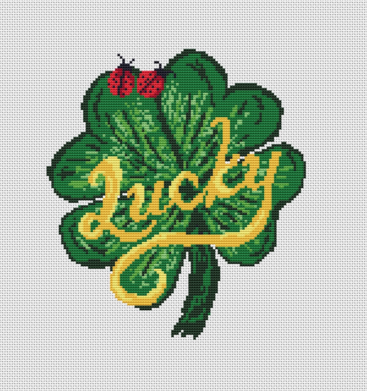 Lucky Four Leaf Clover Cross Stitch Pattern PDF St Patricks Lucky Charm ...