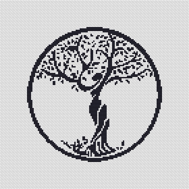 Tree of Life Cross Stitch Pattern PDF Yoga Trees Black and White Easy ...