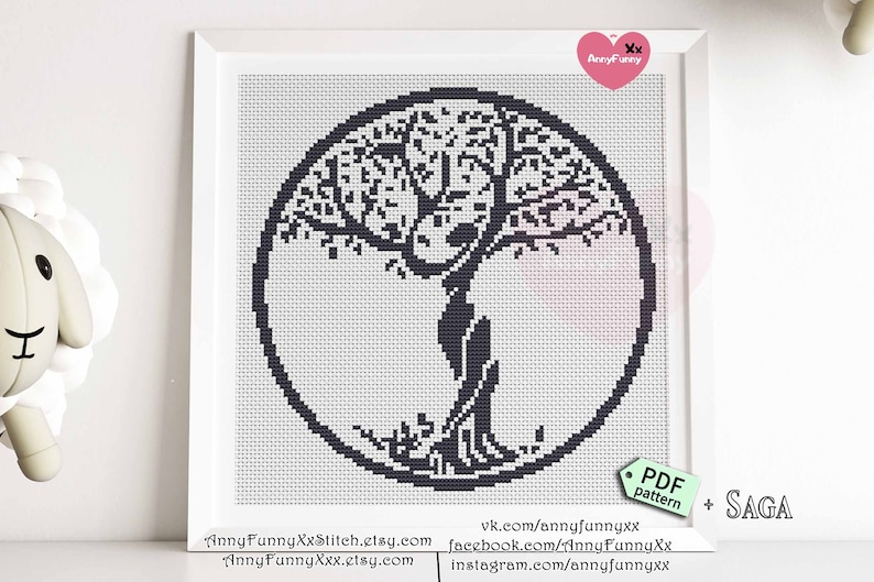 Tree of Life Cross Stitch Pattern PDF Yoga Trees Black and White Easy ...