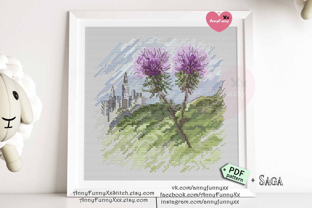 Scottish Thistle Cross Stitch Pattern: Highland Landscape (PDF Pattern ...