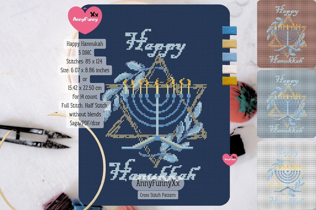 Hanukkah Menorah Cross Stitch Pattern: Jewish Holiday Embroidery (PDF ...
