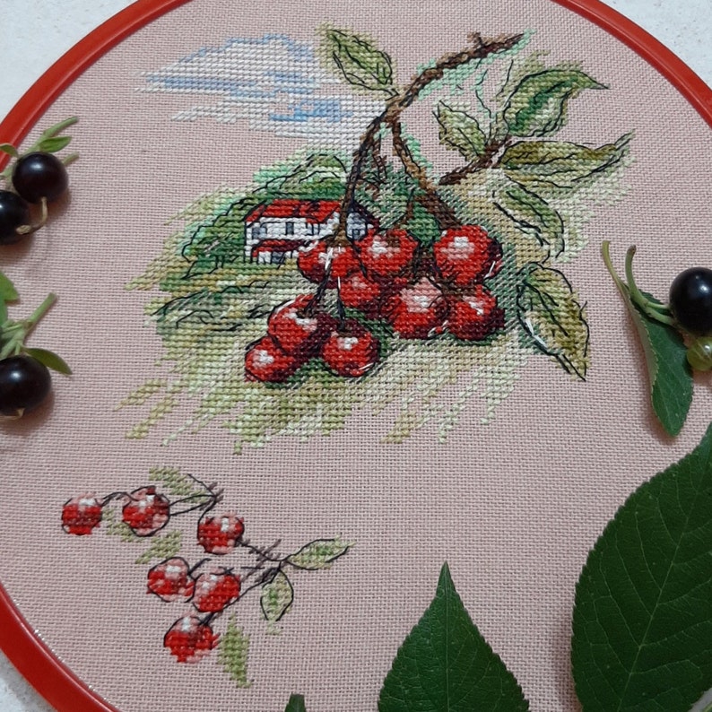 Cherry Summer Cross Stitch Pattern PDF Sweet Flowers Village Fields ...