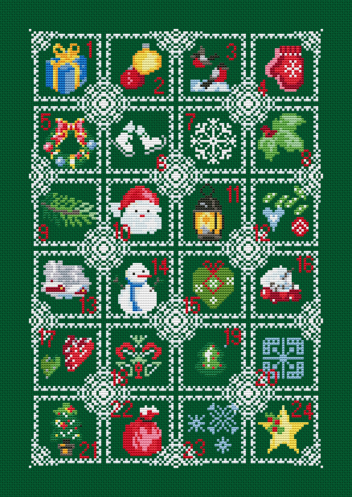 Merry Christmas Advent Calendar Cross Stitch Pattern PDF Winter Advent ...