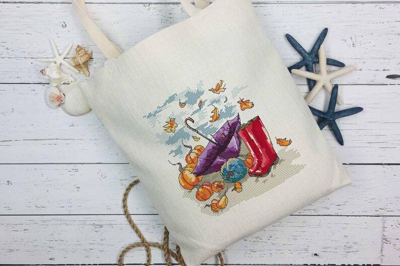 Cozy Fall Cross Stitch Pattern Pdf Umbrella Pumpkins DIY Crafting ...