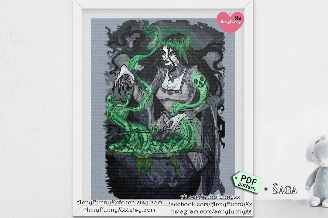 Scary Witch With Green Poshion Digital Cross Stitch Pattern - Etsy