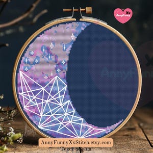 Starry Moon Cross Stitch Pattern PDF Lunar Phase Birthday Gift Moon and ...