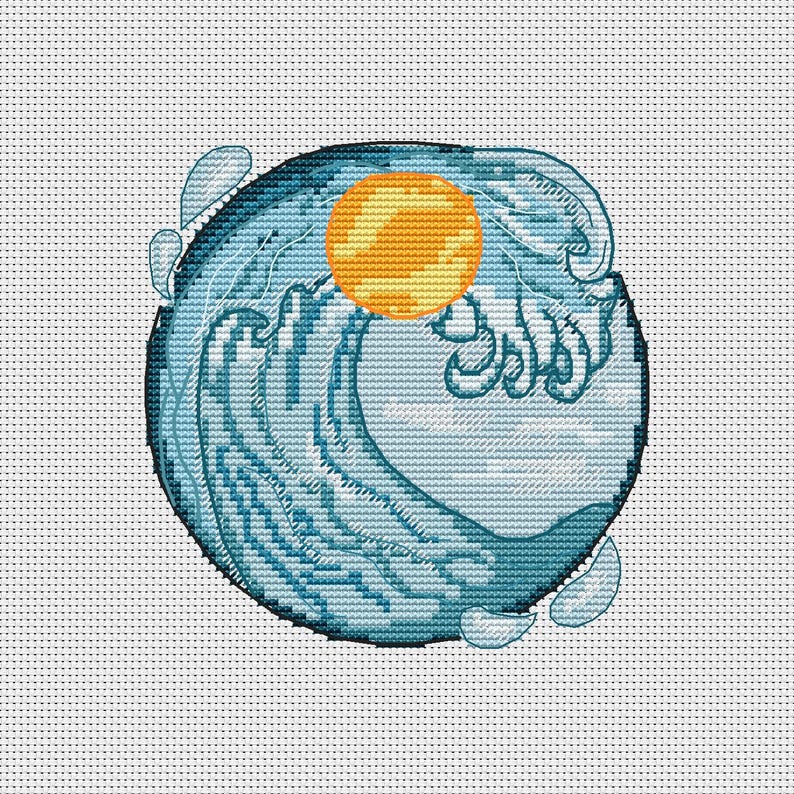 Ocean Wave Cross Stitch Pattern PDF Art Nouveau Seasons Cross-stitch ...