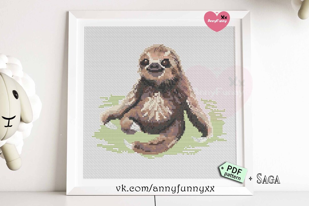 Sloth Cross Stitch Pattern PDF Watercolor Sloth Counted Coffee Animal ...