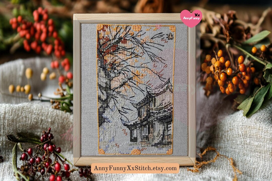 Asian Autumn Home Cross Stitch Pattern: Serene Maple Canopy (digital ...