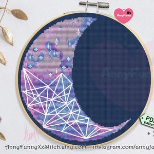 Starry Moon Cross Stitch Pattern PDF Lunar Phase Birthday Gift Moon and ...