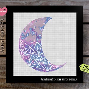 Starry Moon Cross Stitch Pattern PDF Lunar Phase Birthday Gift Moon and ...