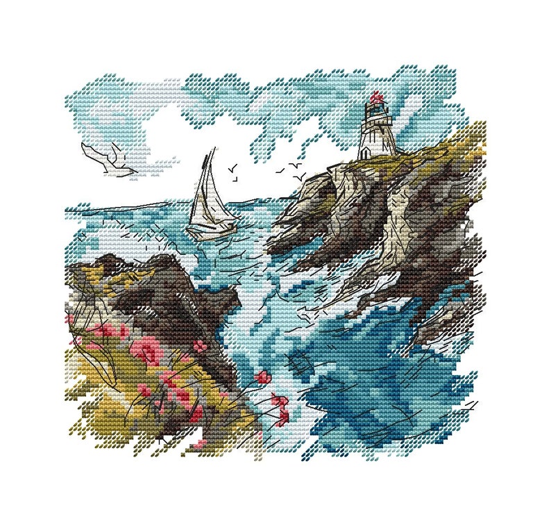 Sailboat Cross Stitch Pattern Ocean Landscape Sea Italy Coast View ...