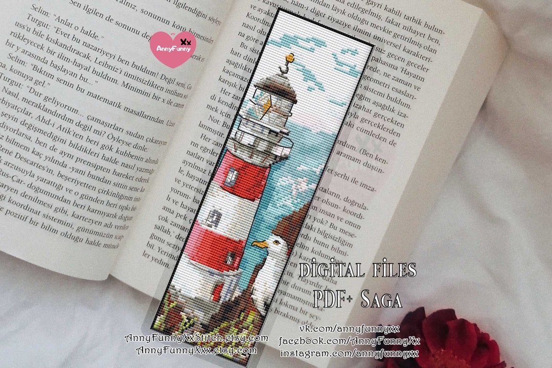 Lighthouse Bookmark Cross Stitch Pattern: Seagull, Nautical Gift (PDF ...