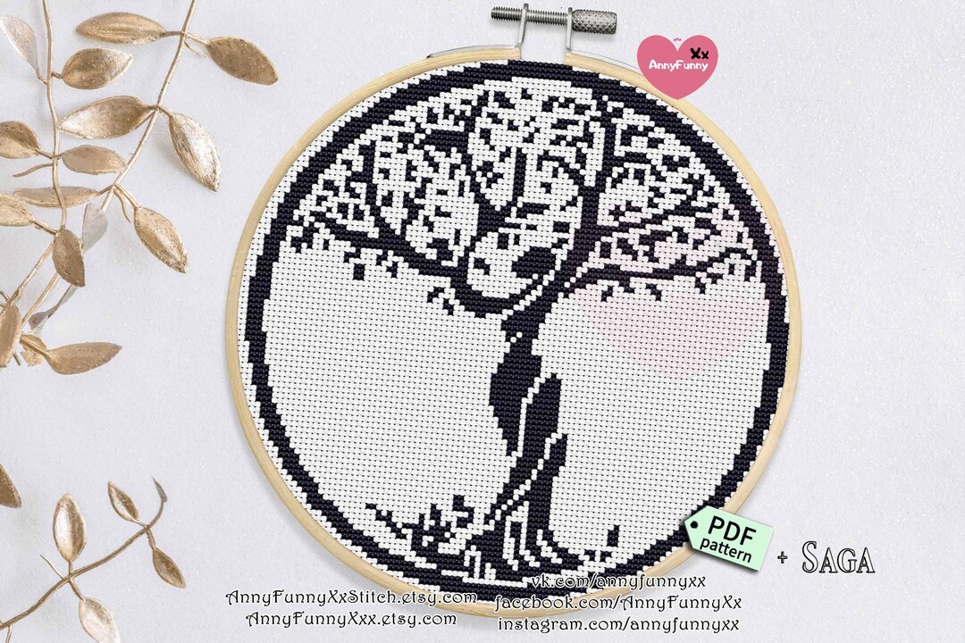 Tree of Life Cross Stitch Pattern PDF Yoga Trees Black and White Easy ...