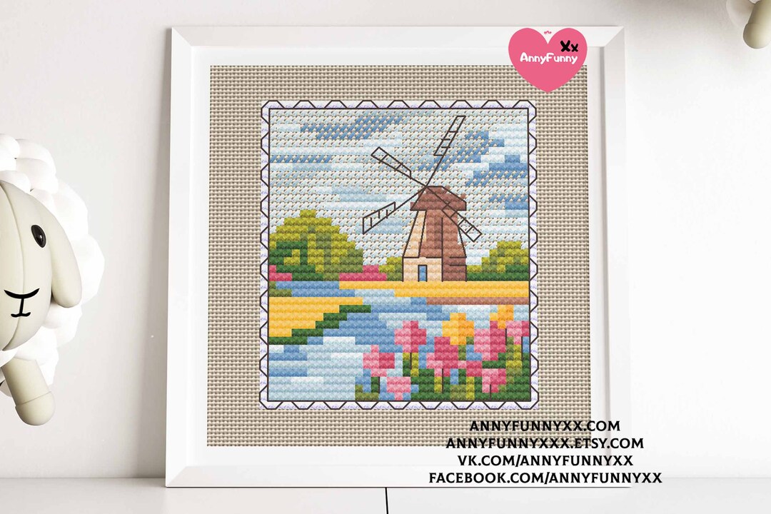 Windmill Cross Stitch Pattern: Holland Embroidery Design (PDF Pattern ...