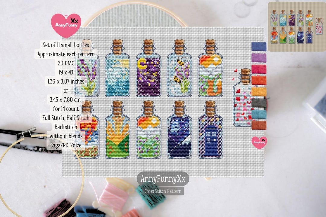 Mini Bottles Cross Stitch Pattern: Mason Jar Embroidery (PDF Download ...