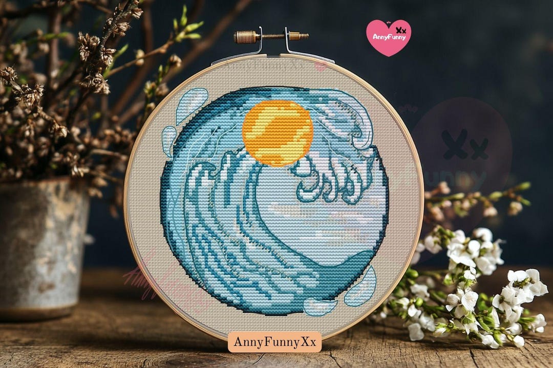 Ocean Wave Cross Stitch Pattern PDF Art Nouveau Seasons Cross-stitch ...