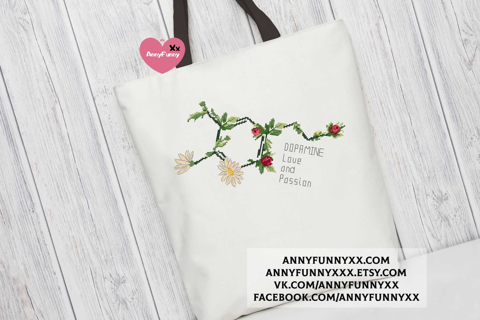 Dopamine Molecule Cross Stitch Pattern: Love & Passion Embroidery (PDF ...