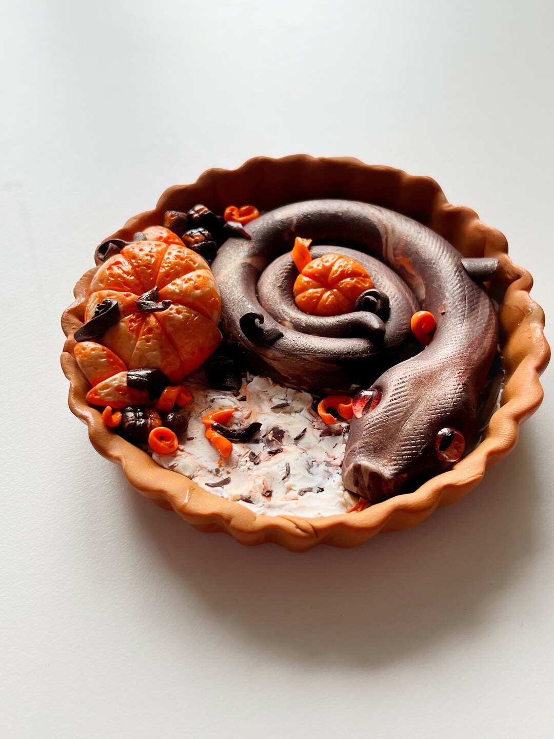 OOAK Sleafy Snake Bakes Chocolate Orange Tart. Polymer Clay Creature ...