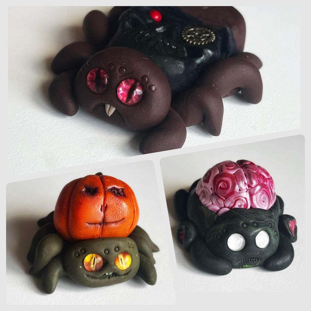OOAK Spooky Spiders Polymer Clay Spider Pumpkin, Zombie, Skull,creepy ...