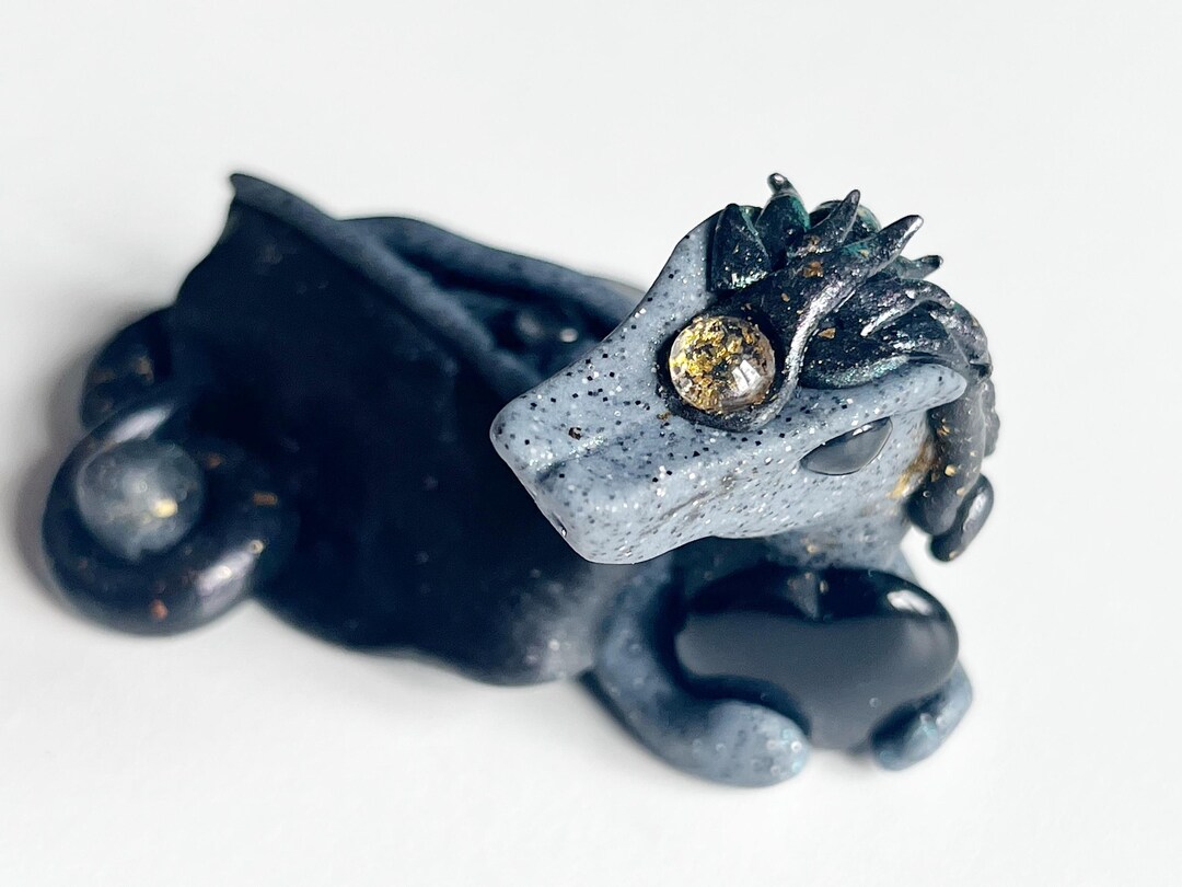 Obsidian Gemstone Dragon: Real Gemstone ooak, Polymer Clay, Desk Buddy ...