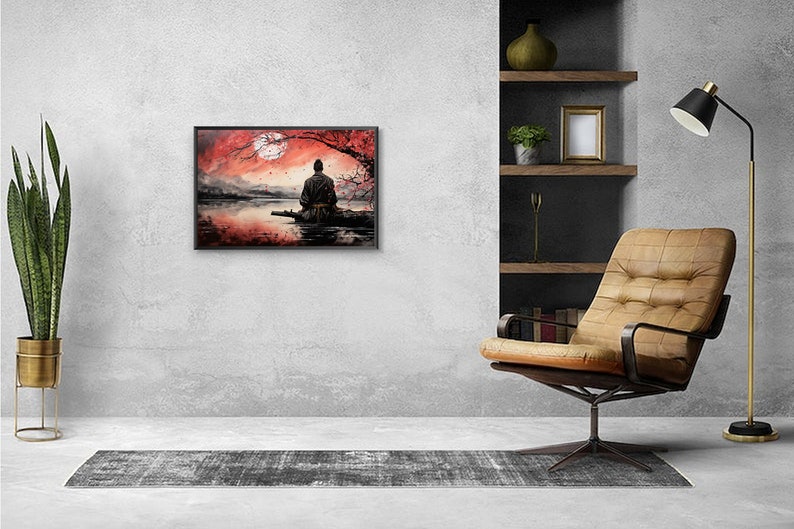 Japanese Edo Samurai Poster Print Cherry Blossom Wall Art Wall Decor ...