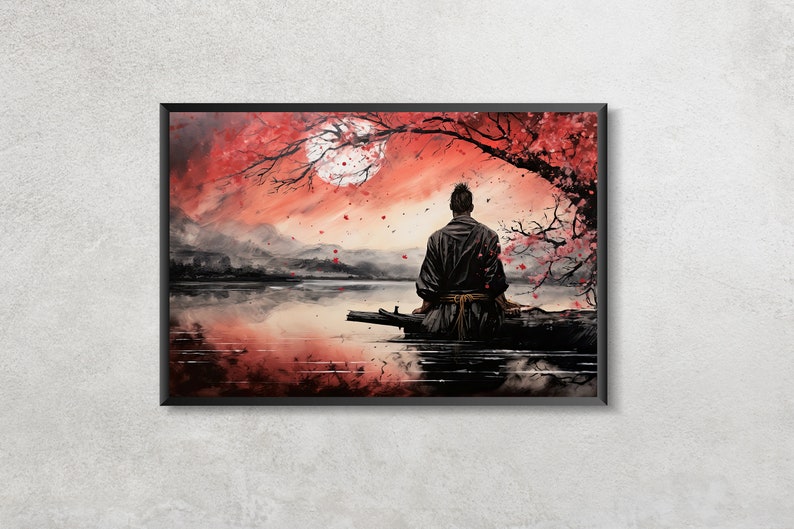 Japanese Edo Samurai Poster Print Cherry Blossom Wall Art Wall Decor ...