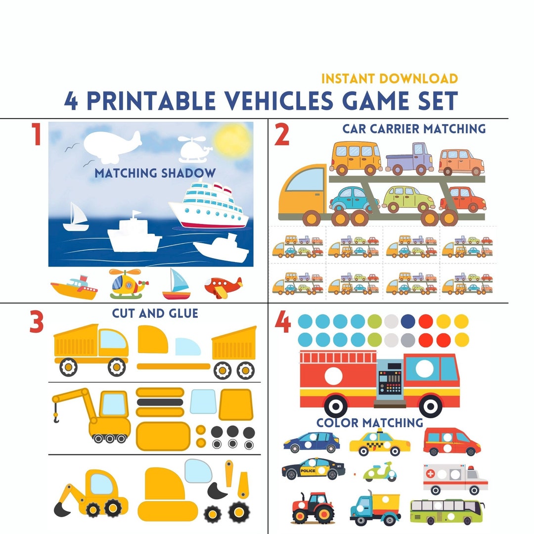 Printable Vehicles Activities for Toodler, Transportation Games for ...