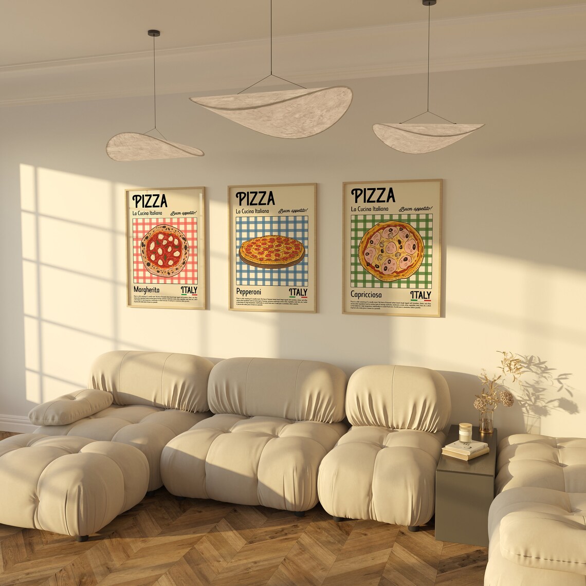 Pizza Print, Food Wall Art Set, Pizza Poster Set, Kitchen Wall Art ...